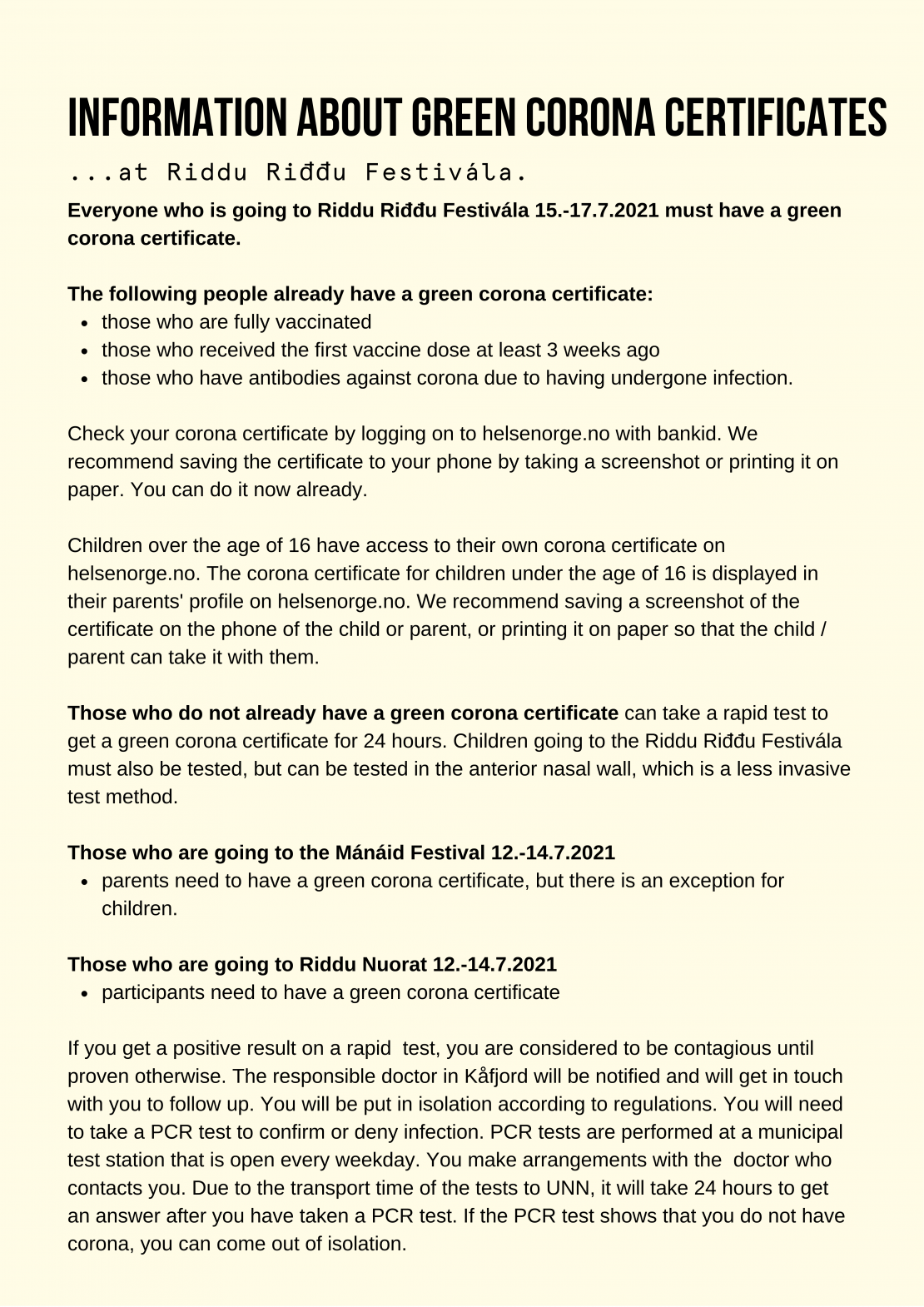 Important information about corona certificate | Riddu Riđđu